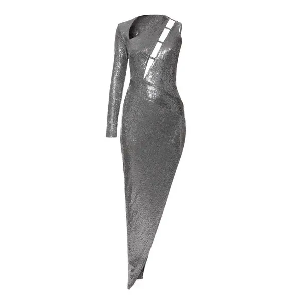 AGGI BY HALEWSKI Asymmetric Sequin Dress - Silver