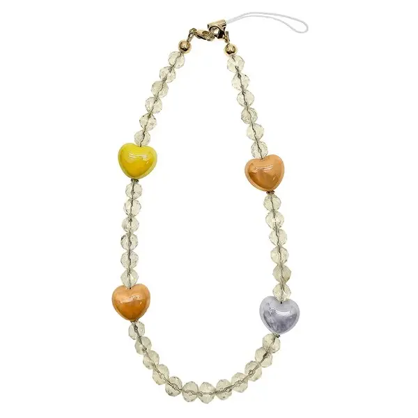 FARRA Citrine With Colorful Ceramic Hearts Gemstone Phone Strap - Yellow