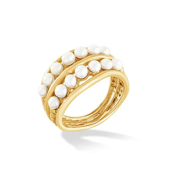 DOWER & HALL Solid Double Row Pearl Waterfall Ring - Gold