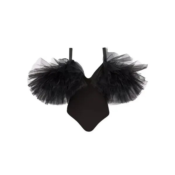 LIA ARAM Signature Tulle-trimmed Symmetrical Bodysuit - Black