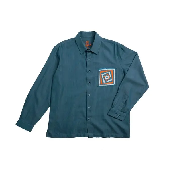 EIGHT X Orange / Blue Indigo Denim Long Sleeve Button Up Shirt
