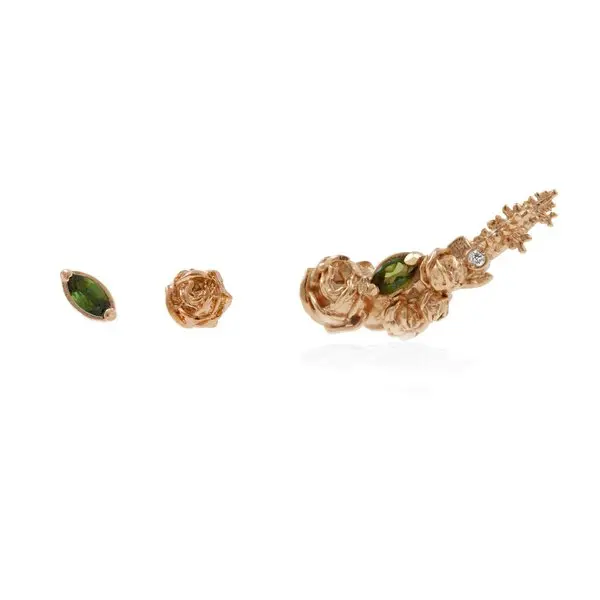 LEE RENEE Three Earrings Set Roses & Tourmalines - Rose Gold