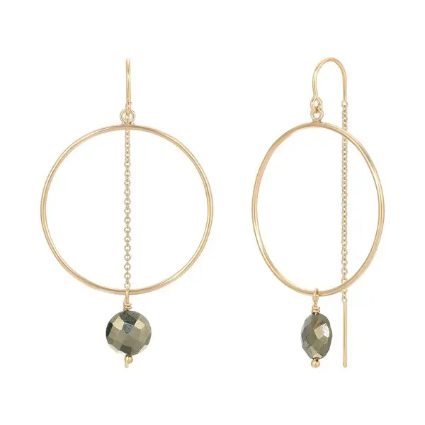 HEATHER HAWKINS Coin Gemstone Hoop Threader Earrings - Gold