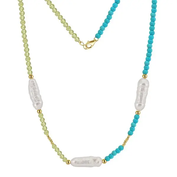 SHADED THE LABEL Azurae Beaded Necklace With Peridot, Pearl & Turquoise - Gold/blue/green
