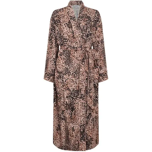 LILY AND LIONEL Corina Kimono Style Animal Print Robe - Brown