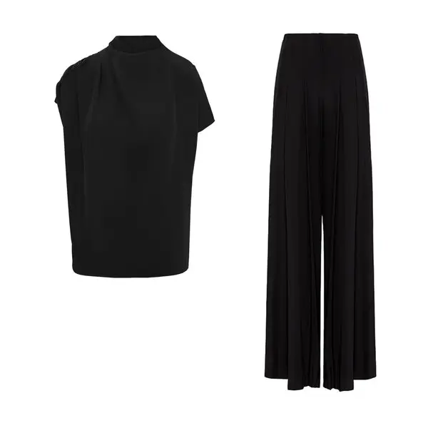 BLUZAT Draped Top And Pleated Pants Set