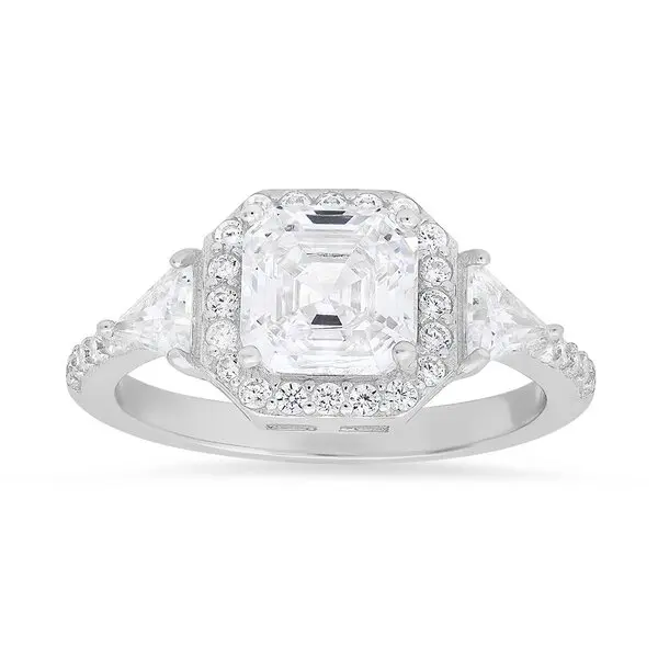 KYLIE HARPER Sterling Asscher-cut Cz Halo Ring - Silver