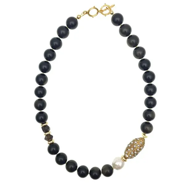 FARRA Tiger Eye And Pearl Short Necklace - Black