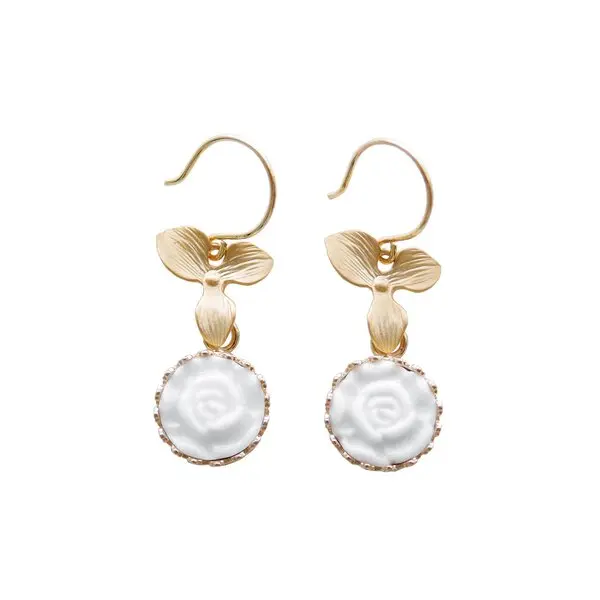 POPORCELAIN Mini Porcelain Moonlight Rose Drop Earrings - White