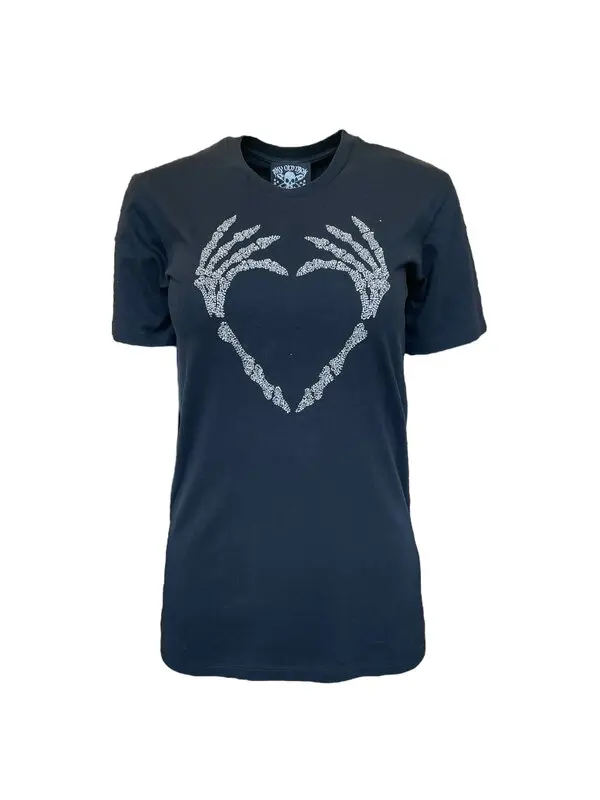 ANY OLD IRON Black / Silver Silver Beaded Skull Heart Black T-shirt