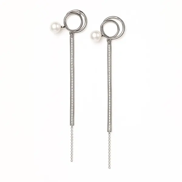 MY MOKONDO Nerina Rhinestone And Pearl Drop Earrings - Silver