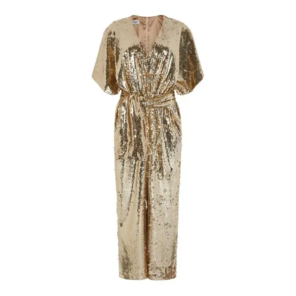 NALÈ Sequin Palazzo Jumpsuit With Satin Lining And Detachable Belt - Gold