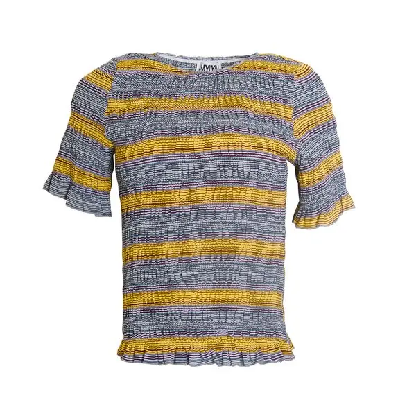 AMY LYNN Romy Multi Stripe Smocked Viscose Knitted Top