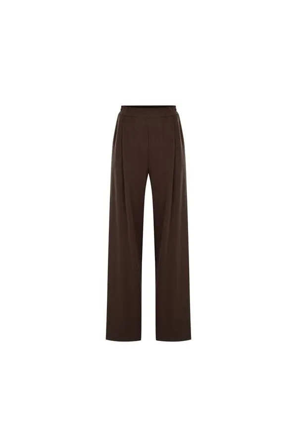 EXQUISE Kira K. Wide Leg Knit Pants - Brown