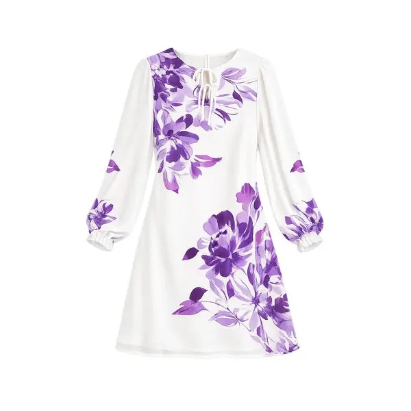YUMI Floral Placement Tunic With Keyhole Neckline - White