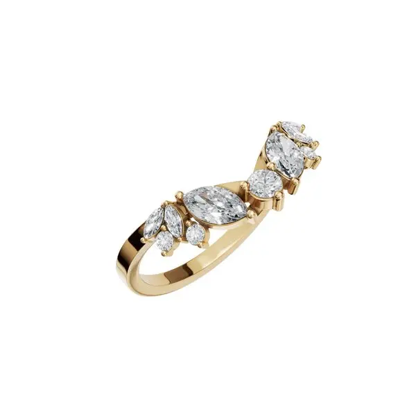 AYA FINE JEWELRY Fourteen Kt Gold Rose Petal Cluster Diamond Band - Yellow