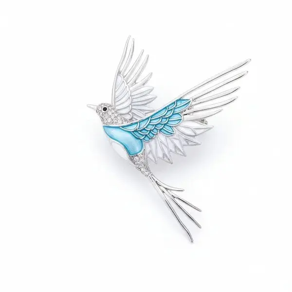 ANGEL BAROCCO Bluebird Crystal Statement Brooch - Silver