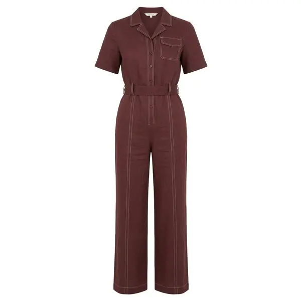 ASHITA FERNANDES Linen Jumpsuit With Tailored Collar And Adjustable Waist - Brown