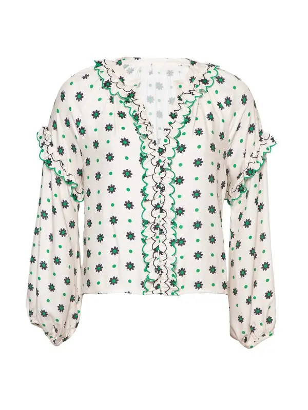 ROSE & NANCY Joyce Daisy Print Scalloped Blouse