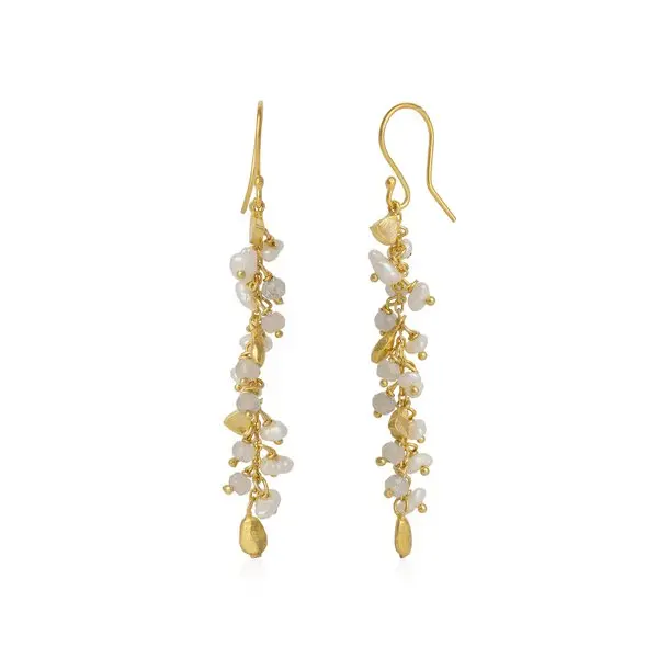 SPERO LONDON Drop Baroque Pearl Gemstone Earrings - Grey/gold