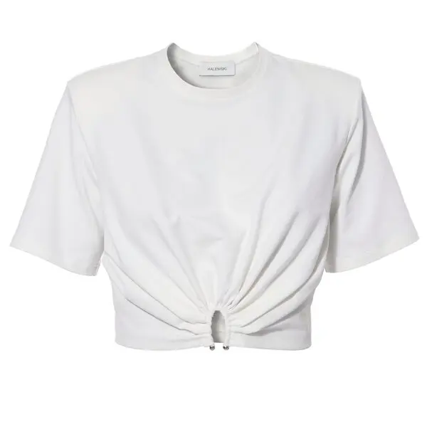 AGGI BY HALEWSKI Krisa Off Smocked Crop Top - White