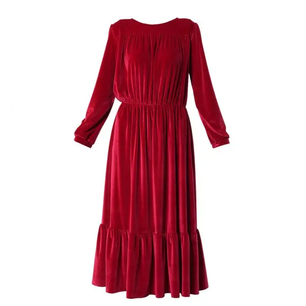 METAMORPHOZA Long Sleeve Velvet Fit And Flare Dress - Red
