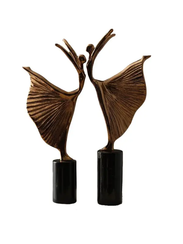 MARLETH Black / Brown Set Of Two Bronze Ballerina Sculptures With Black Marble Base Decorative Art - Black/brown