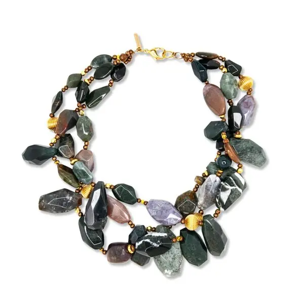 JAREDJAMIN Jasper Beaded Necklace - Gold/green