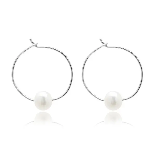 KIRI & BELLE Mia Small Pearl Sterling Wire Hoop Earrings - Silver