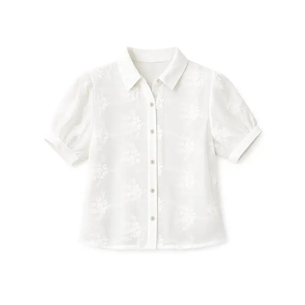 YUMI Cotton Flower Applique Shirt