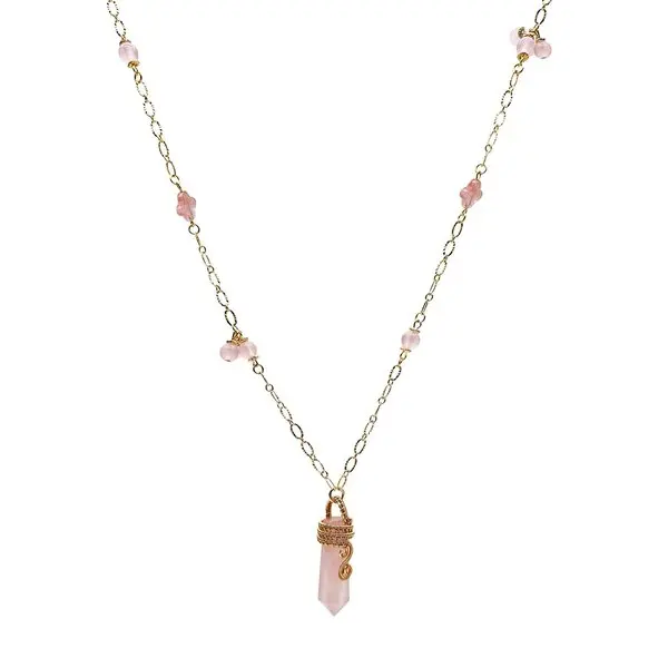 FARRA Wire-wrapped Rose Quartz Pendant Necklace - Pink