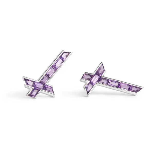 KASUN LONDON Lucky Star Amethyst Stud Earrings - Silver
