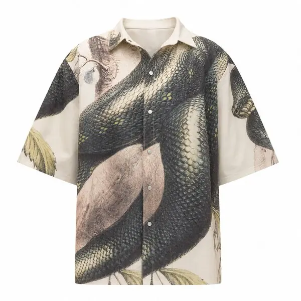 MYSIMPLICATED Short Sleeve Snake Print Shirt - Beige