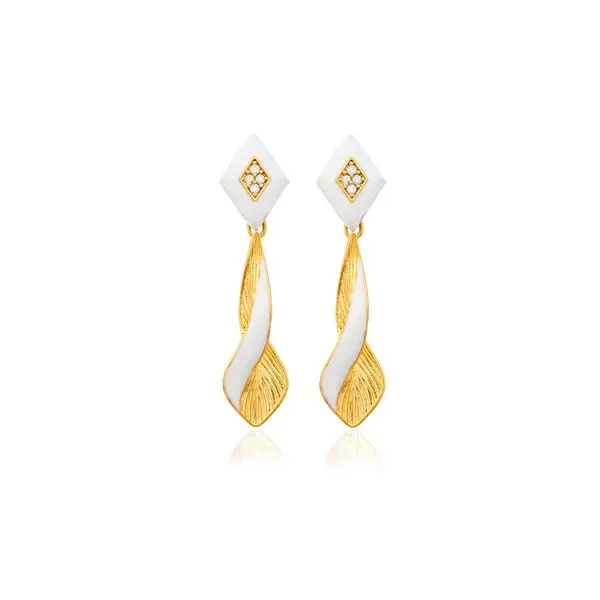 MILOU JEWELRY Gold Plated Drop Earrings With Zirconia - White