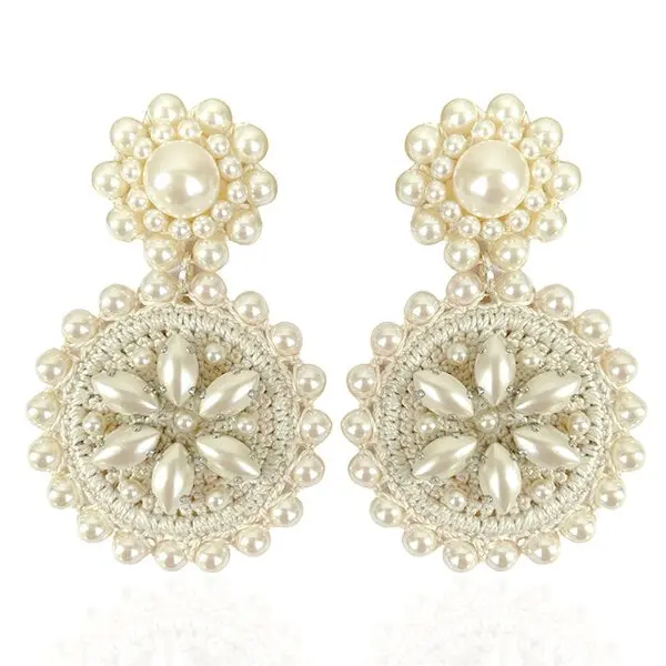 PINAR OZEVLAT Flower Drop Pearl Earrings - Yellow