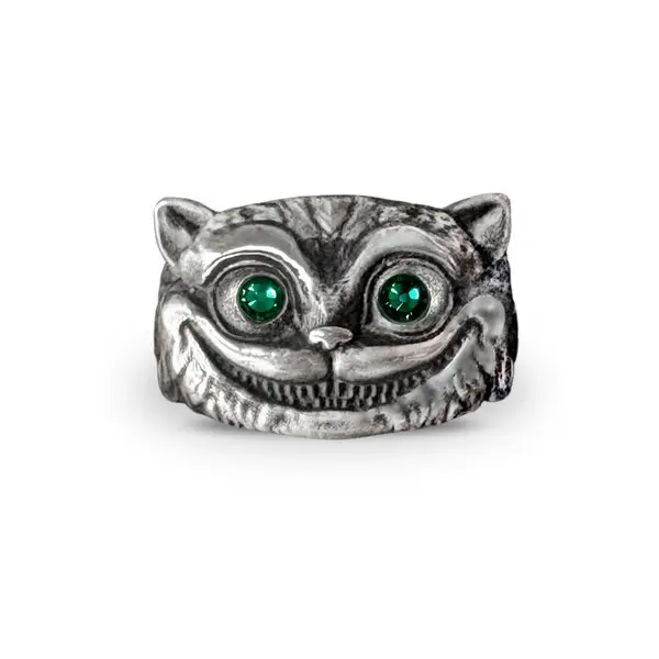PERRY GARGANO Alice In Wonderland Cheshire Cat Ring - Silver/green