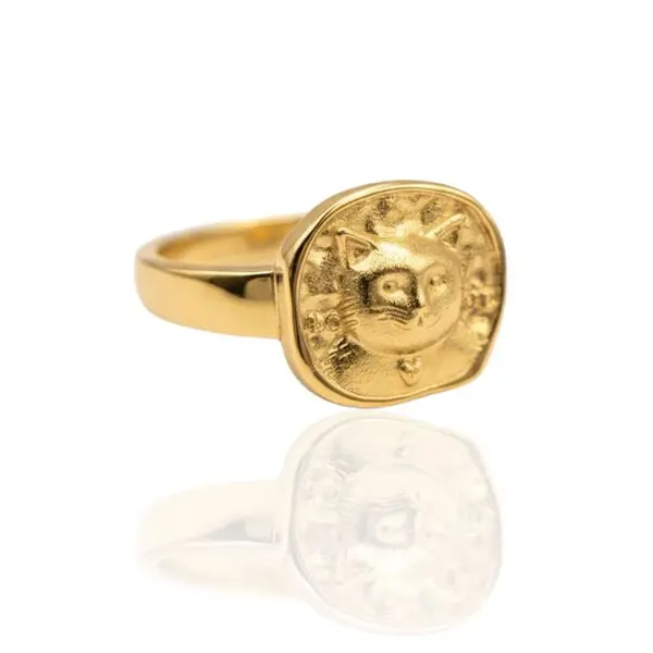 FRENVYRN Vermeil Lars Cat Coin Signet Ring - Gold