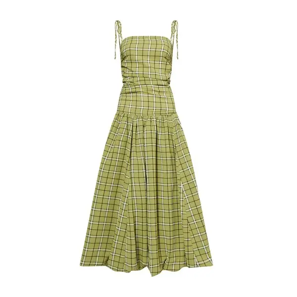 AMY LYNN Plaid Puffball Midi Dress - Green