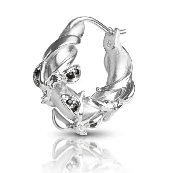 KASUN LONDON Enchanted Black Forest Hoop Earring - Silver