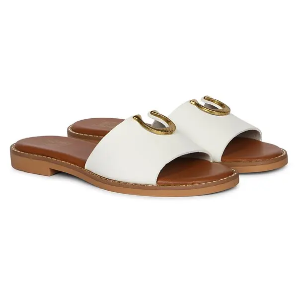 SAINT G Amber Horsebit Flat Slides - White