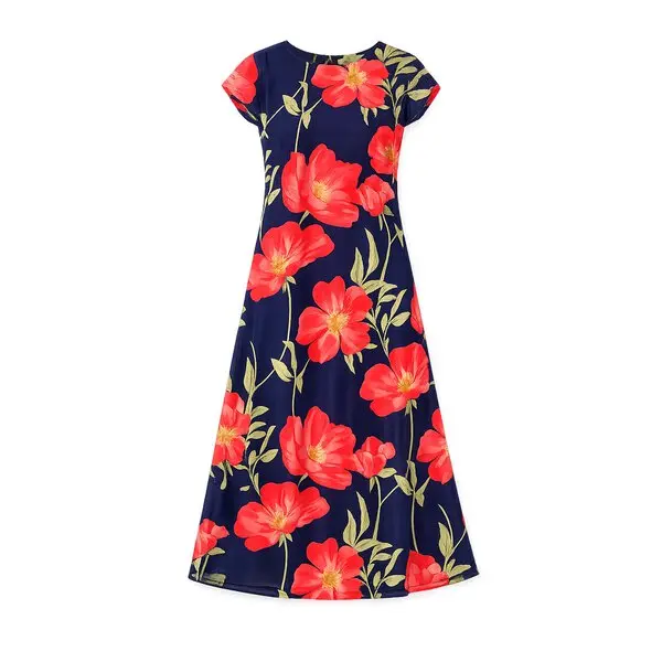 YUMI Navy Poppy Print Midi Dress