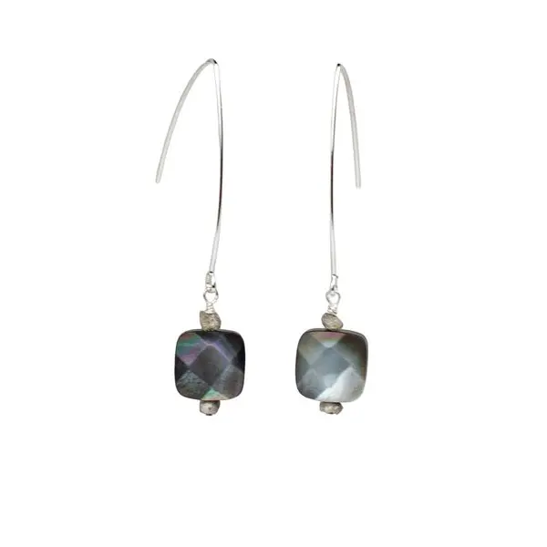 AMONTA Black Mother Of Pearl And Rough Diamond Drop Earrings - Black/silver/grey