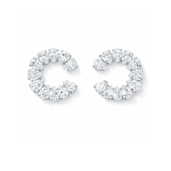 MAISON DE GALA Pear Crystal Hoop Earrings - Silver