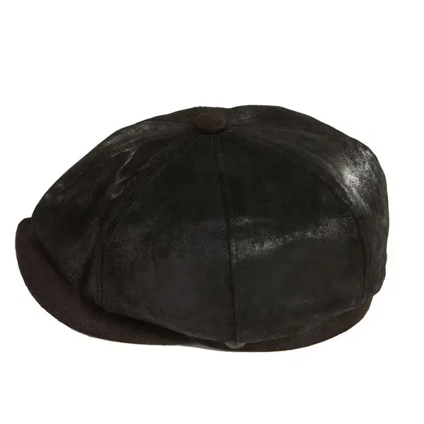 DASMARCA HATS Oliver Leather Bakerboy Cap - Black