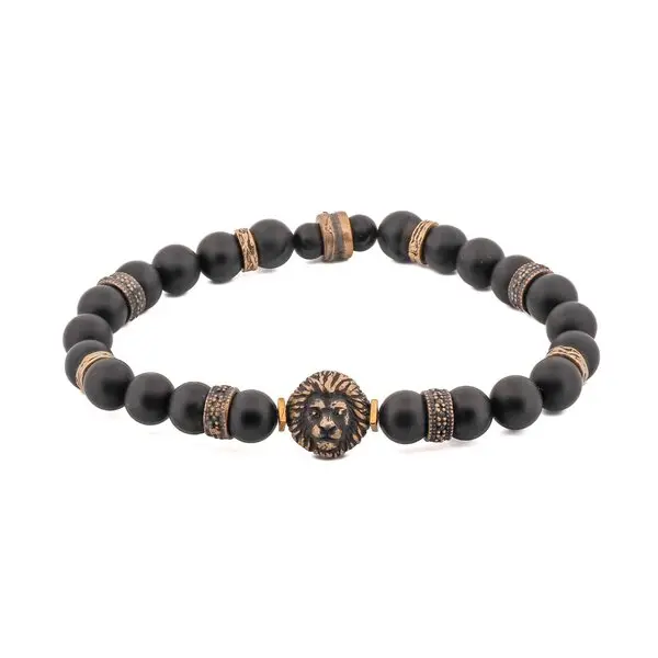 EBRU JEWELRY Black Onyx Stone King Lion Beaded Bracelet - Black/brown/silver