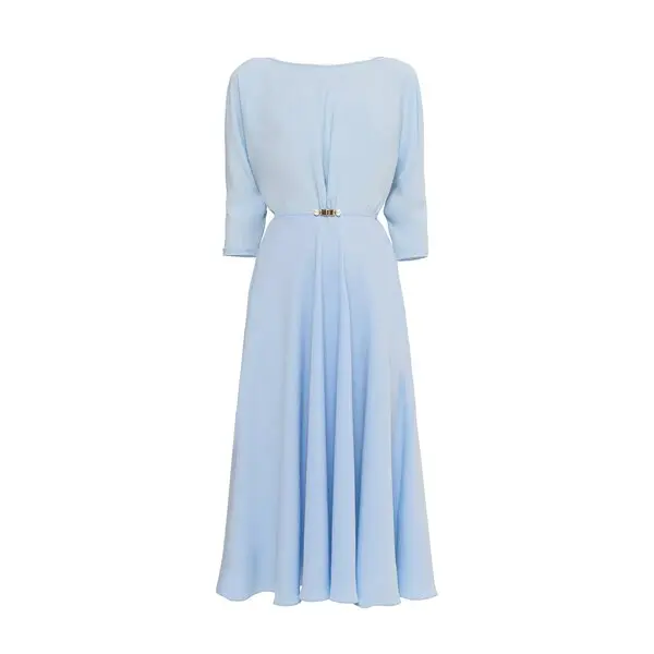 NISSA Pearl-detail Crepe Midi Dress - Blue