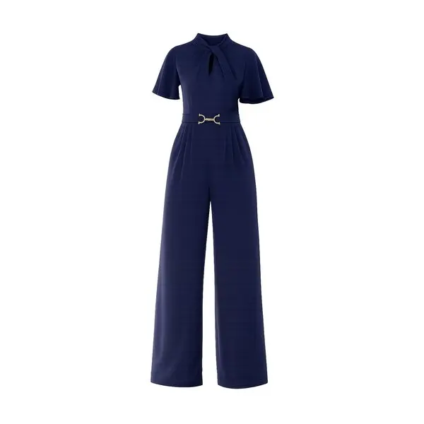 YUMI Jumpsuit With Twist Knot And Gold-tone Belt - Blue