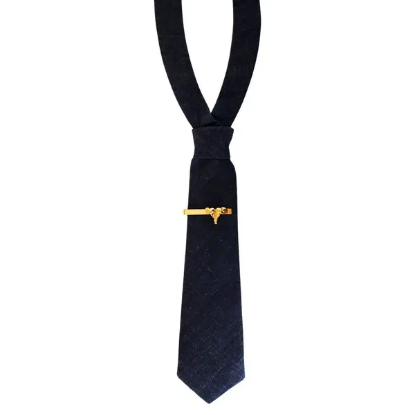 NANDANIE Denim Necktie With Tie Bar - Blue