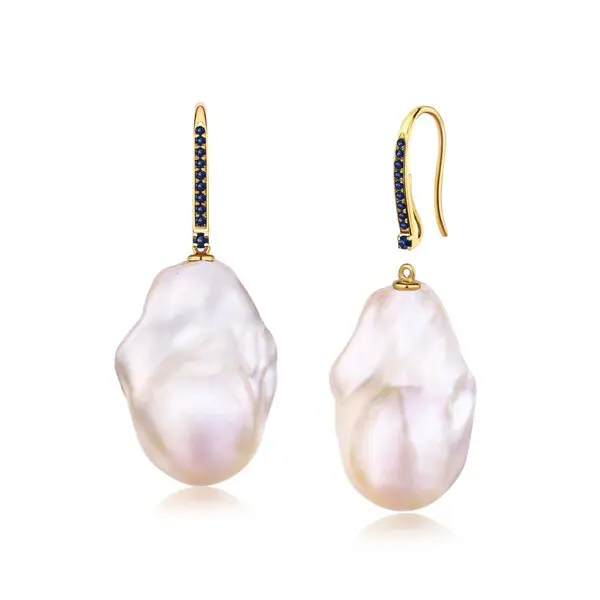 KAI FINE JEWELRY 14k Solid Yellow Gold Sapphire And Baroque Pearl Convertible Drop Earrings - Blue/white/gold