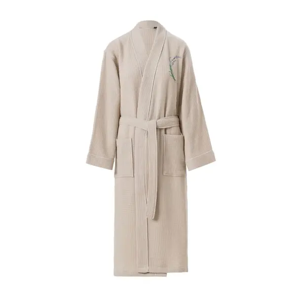 KM HOME COLLECTION Neutrals Lavender Embroidery Waffle Bathrobe - Purple